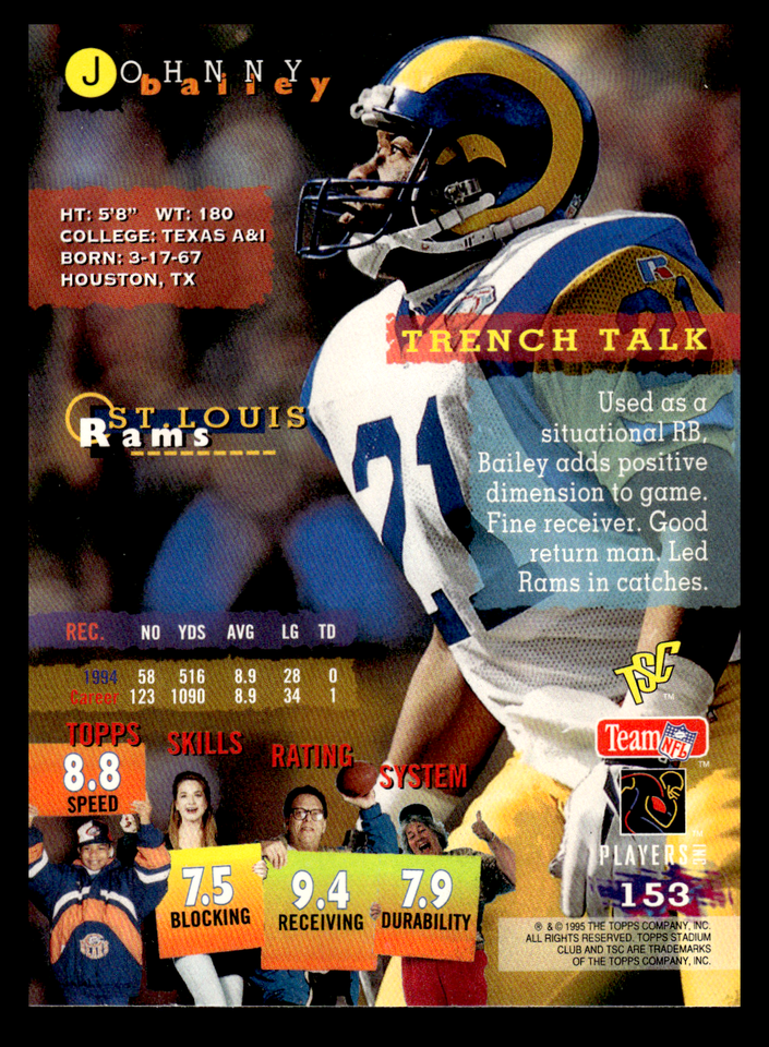 1995 Stadium Club Johnny Bailey #153 St. Louis Rams NFL Football | eBay