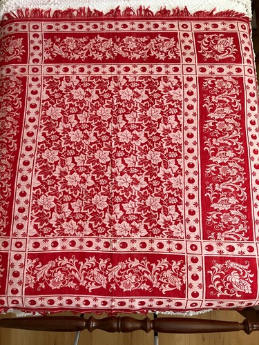 Vintage Jacquard Turkey Red Table Cloth, ~57" Square | eBay