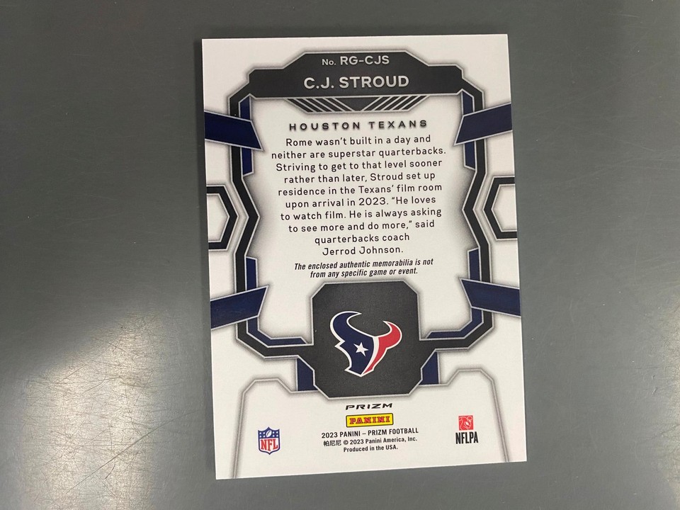 C.J. Stroud 2023 Prizm Silver Rookie Gear Jersey Patch RC Houston ...