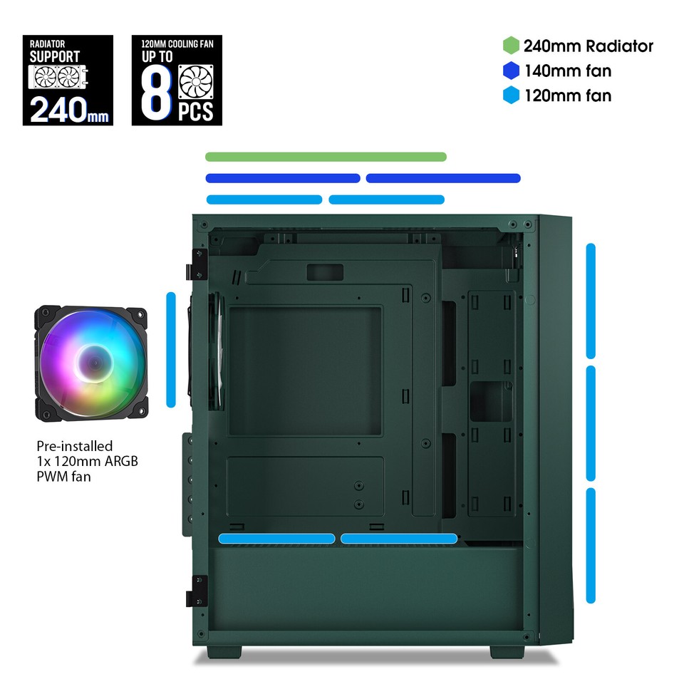 Vetroo M05 Green Micro ATX Gaming Computer PC Case M-ATX / ITX | Mid ...