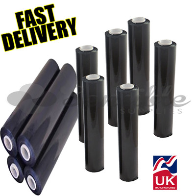6 BLACK PALLET STRETCH SHRINK WRAP PARCEL PACKING CLING FILM ROLLS ...