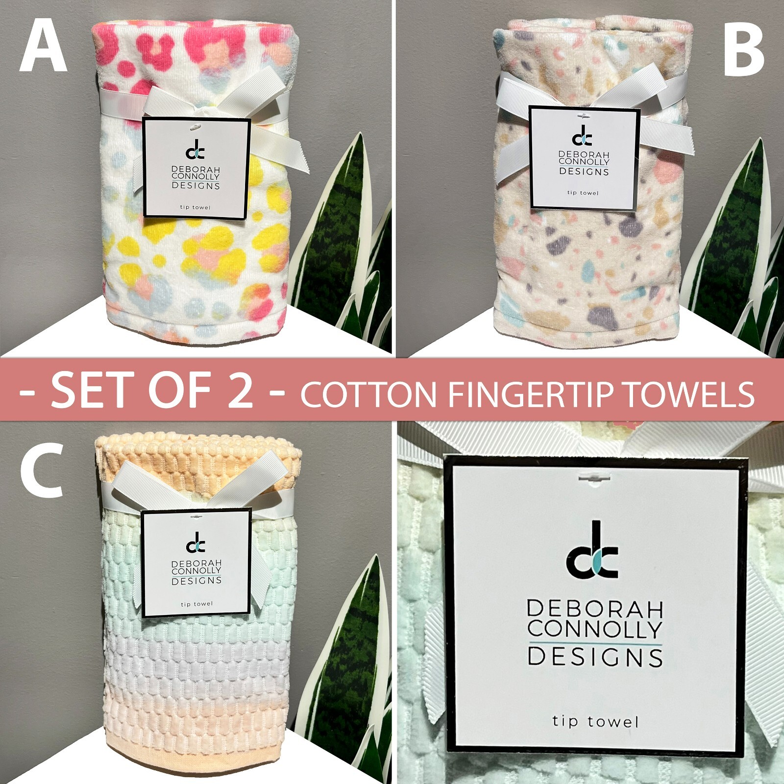 SET OF 2 New DEBORAH CONNOLLY Cotton Soft Tip Towels Leopard Ombre ...