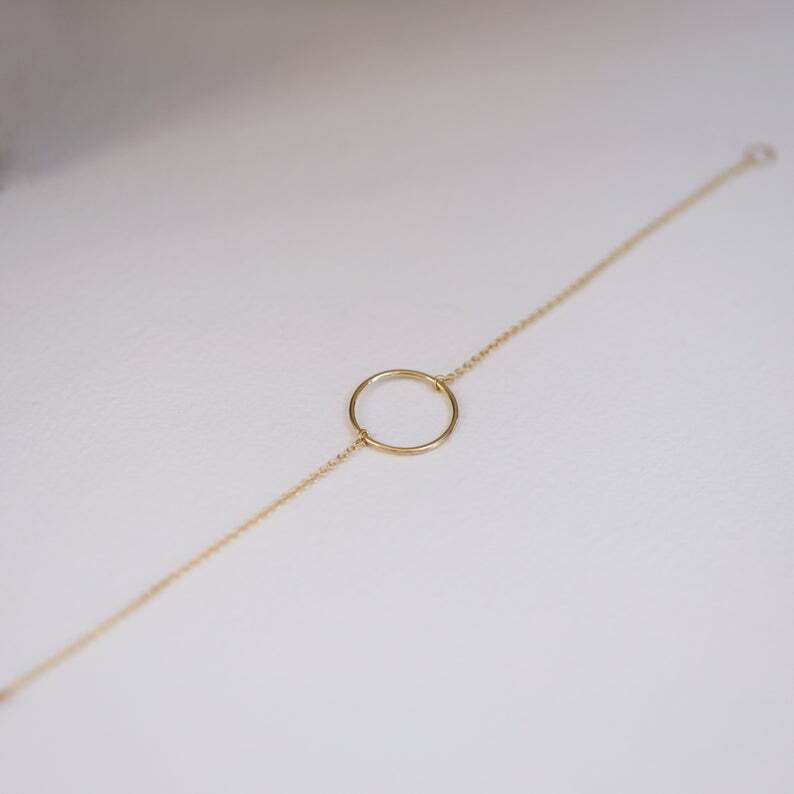 Round Open Circle Bracelet, Circle Charm Bracelet, 14K Simple Gold ...