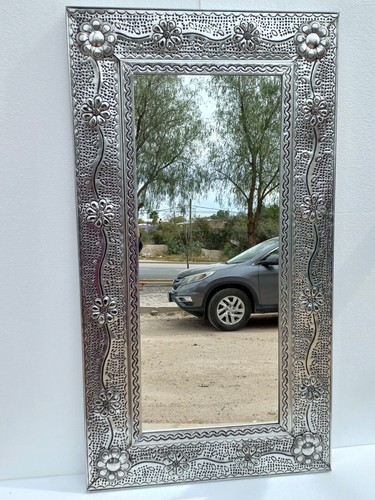 38" PUNCHED TIN mirror handmade mexican folk art wall decoration large ...