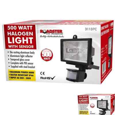 500W HALOGEN LIGHT WITH SENSOR SECURITY OUTDOOR GARDEN ALERT PIR ...