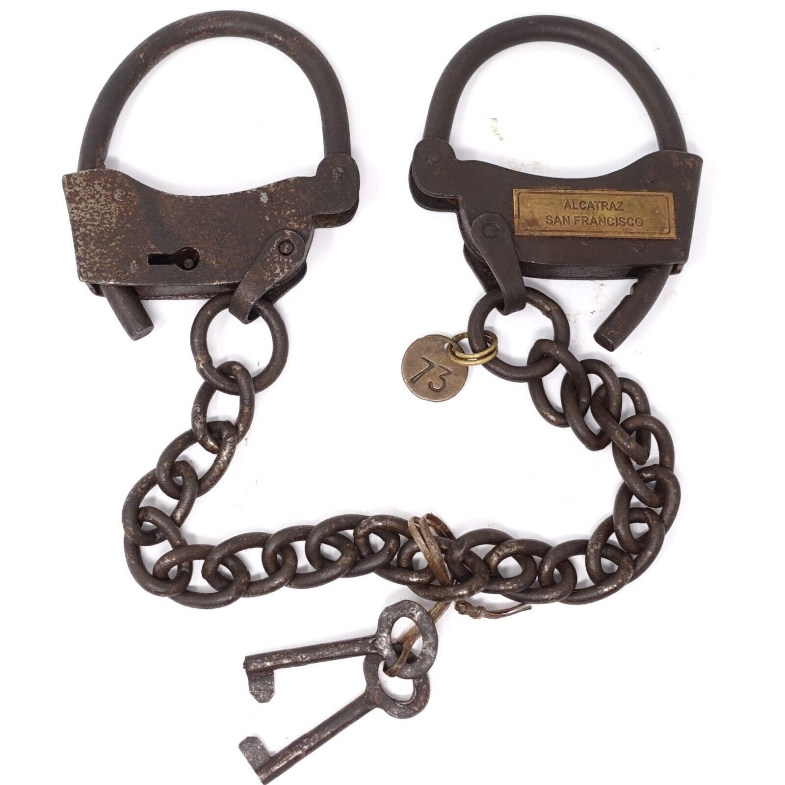 Alcatraz Logo Prison Handcuffs Adjustable Iron Cuffs with Chain Antique ...