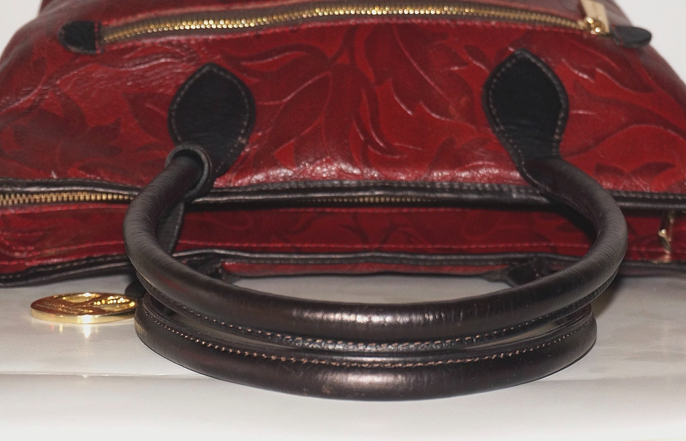Vintage VALENTINA Red & Deep Brown Leather Handbag 9x11 | eBay
