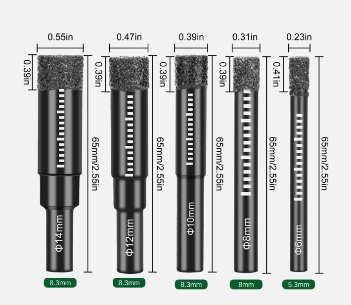 5x Dry Diamond Drill Bit Round Shank Hole Saw For Porcelain Granite ...