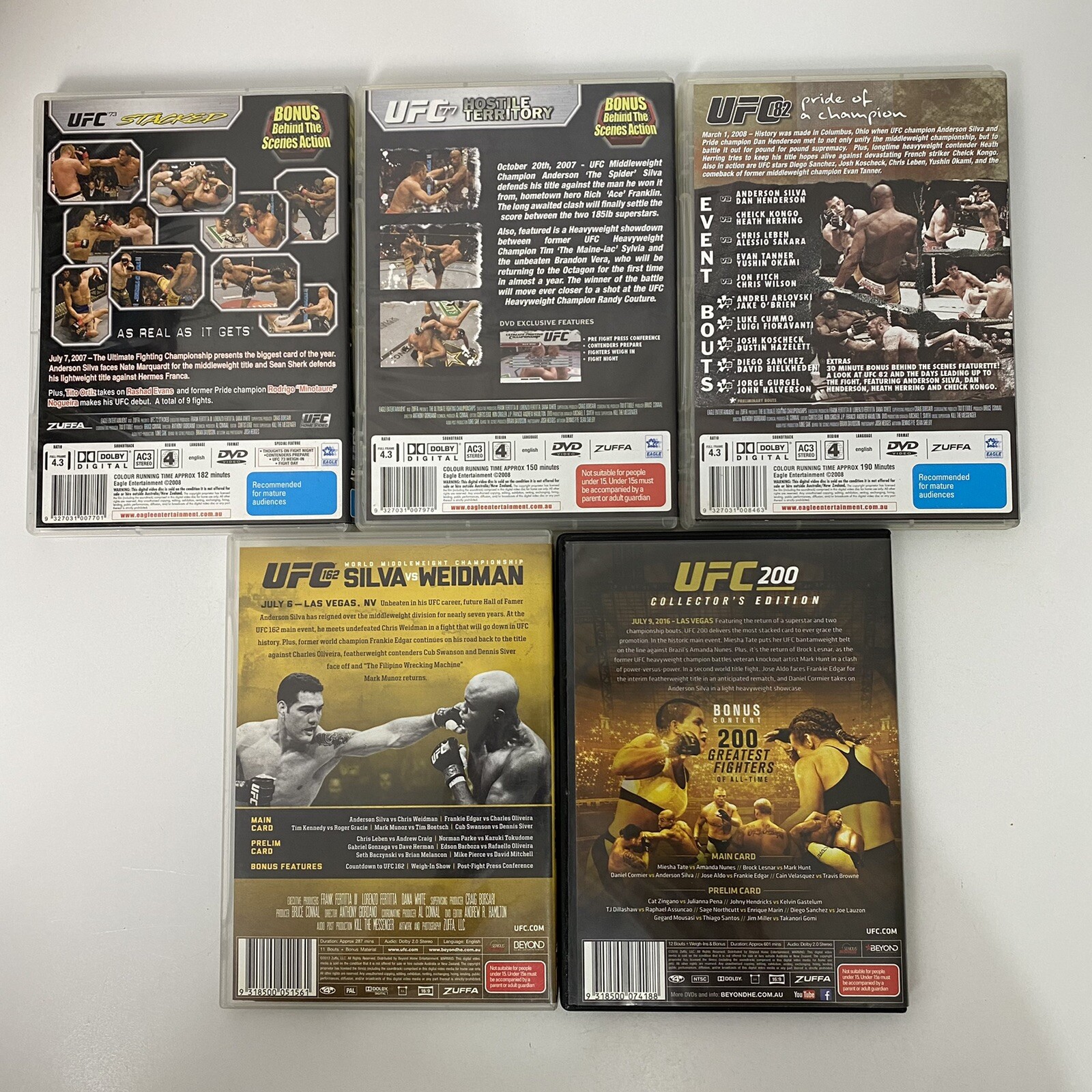 Ufc Anderson Silva Fight Bundle Dvd Ufc 73, 77, 82, 162 & 200 Region4 ...