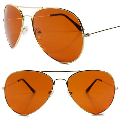 Classic Wire Frame Brown Amber Lens Blue Blocker Driving Outdoor Gold ...