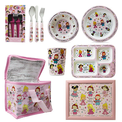 Kids Girls Mealtime Cutlery Dinner Set Litte Princess Bowl Cups Plates ...