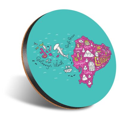 1x Round Coaster 12cm Ecuador Galapagos Island Cartoon Travel #58836 ...