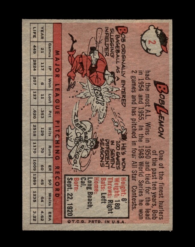 1958 Topps Set-Break # 2 Bob Lemon NR-MINT (YL) *GMCARDS* | eBay