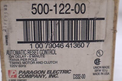 NEW PARAGON TIMING MOTOR AND CLUTCH TIME CONTROL 500-122-00 120V 60HZ ...