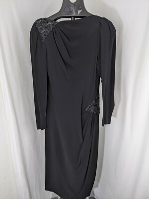 Harry Acton for After Five Black Beaded Applique Cocktail Dress SZ 12 ...