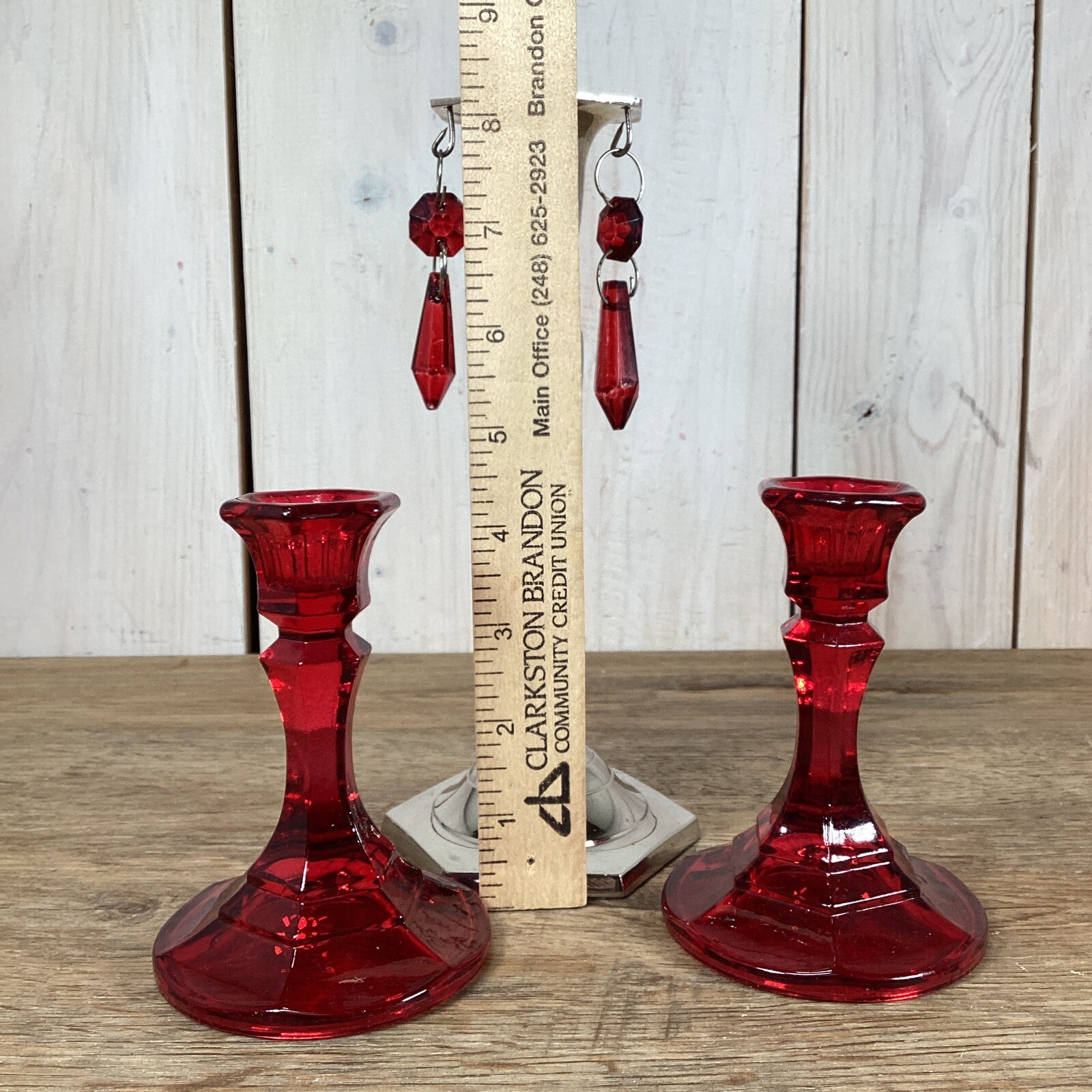 Lot Ruby Red Indiana Glass and Silver Candleholders with Candle Rings ...