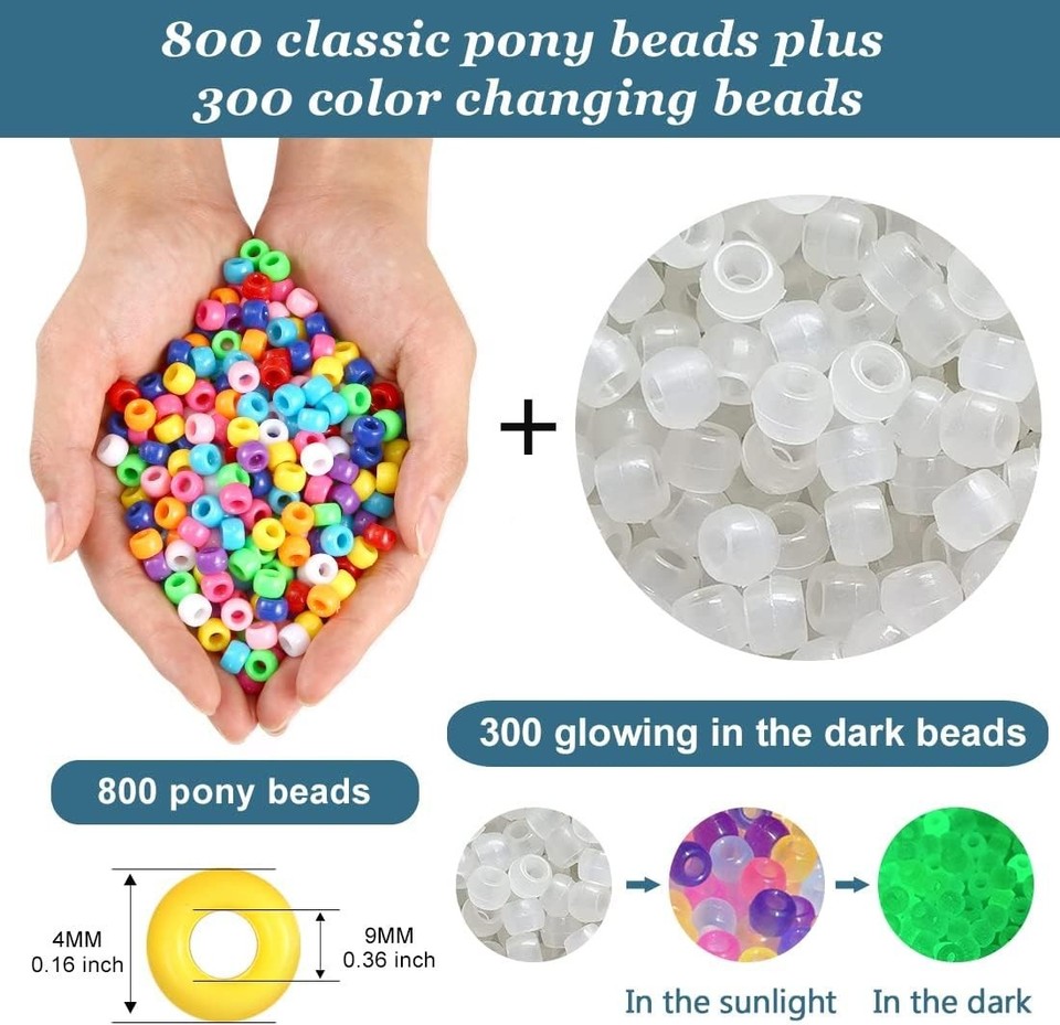 All-in-One Bead Set: 800 Classic & 300 Color Changing Pony Beads ...