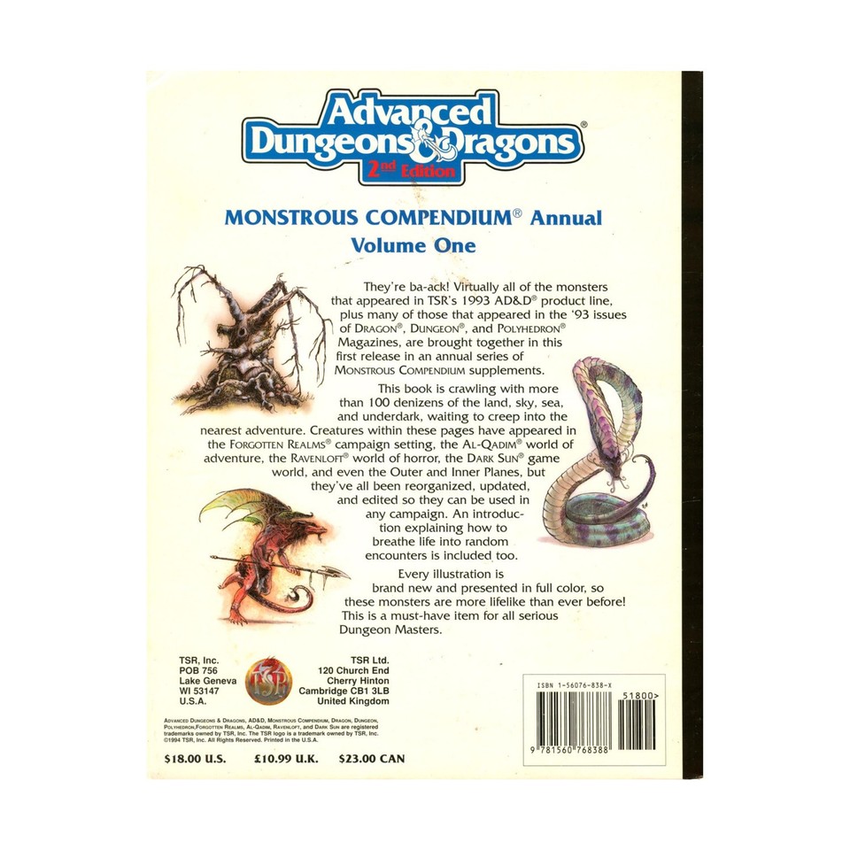 TSR AD&D 2nd Ed Monstrous Compendium Annual #1 VG | eBay