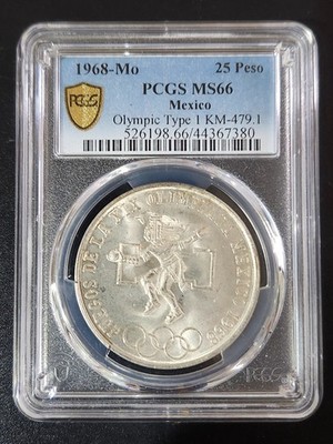 1968 Mo PCGS MS66 MEXICO - Type 1 SILVER Olympic 25 Peso Coin | eBay