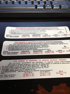 CORVETTE EMISSION LABELS 255 300 290 370 HP | eBay