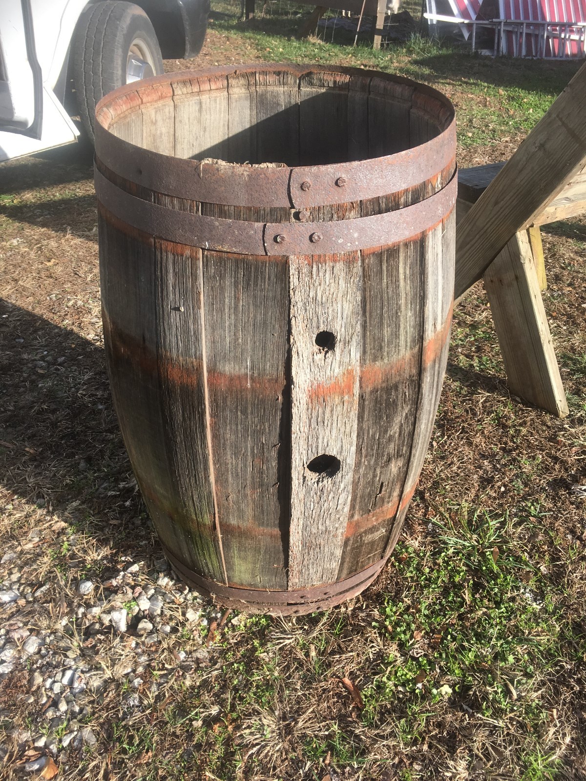 Vintage Oak Wine Barrel Cask Rain Water Barrel Western Decor | eBay