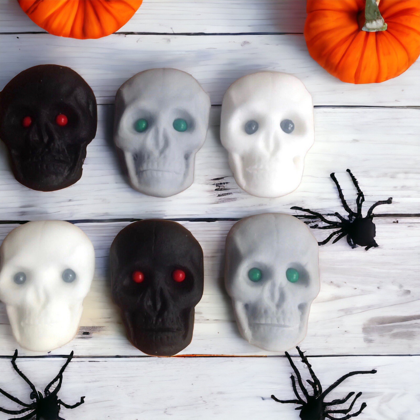 6 Black White Grey Edible Skulls Fondant Cake Cupcake Topper Halloween ...
