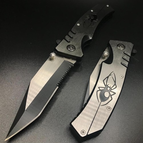 9" Black Widow Spider Tactical Quick Open Blade EDC Survival Pocket ...