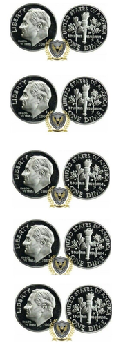 2000 S to 2004 S Roosevelt DIME PROOF (CLAD) DIRECT FROM SET 5 GEM COIN ...