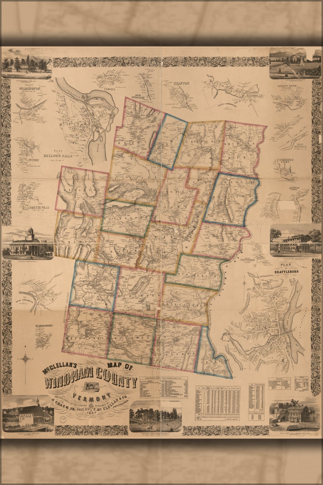 Poster, Many Sizes; Map Of Windham County, Vermont 1856 | eBay
