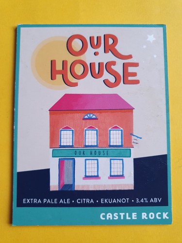 CASTLE ROCK brewery OUR HOUSE real ale beer pump clip badge Nottingham ...