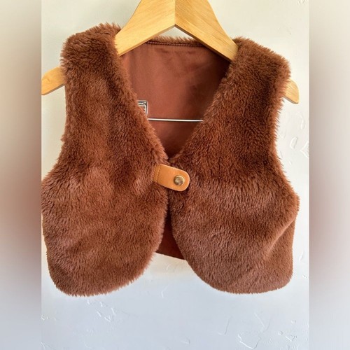 Small 5/6Y Brown Faux Fur Fuzzy Vest Shawl Little Girls Furry Button ...