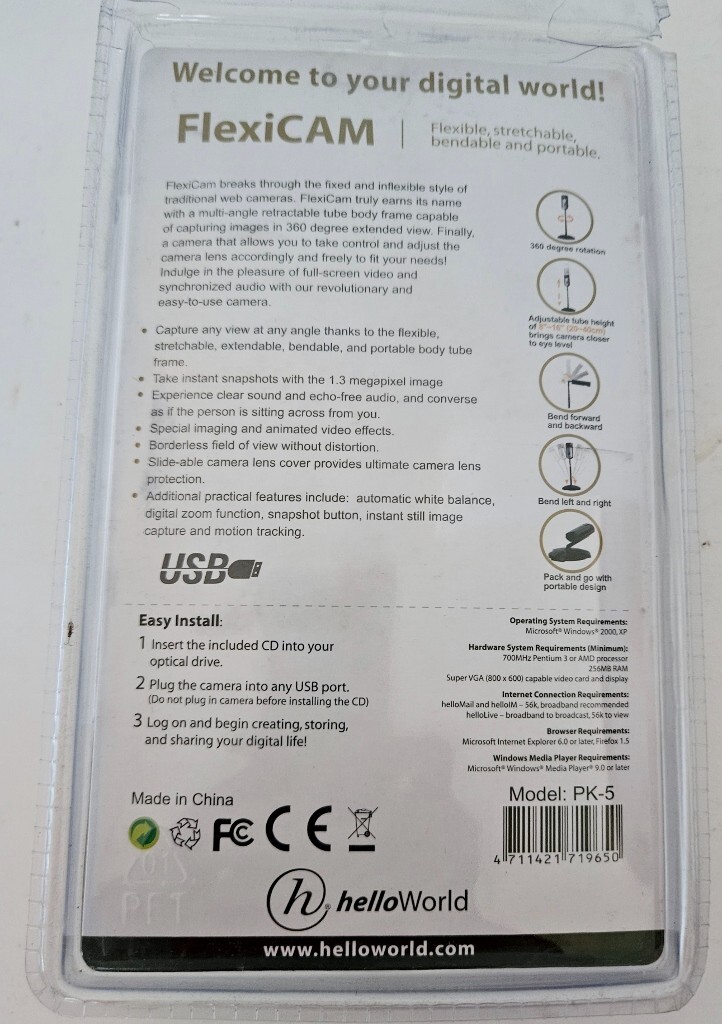 HelloWorld Digital USB Flexicam Pk-5 350k Adjustable & Compact Web ...