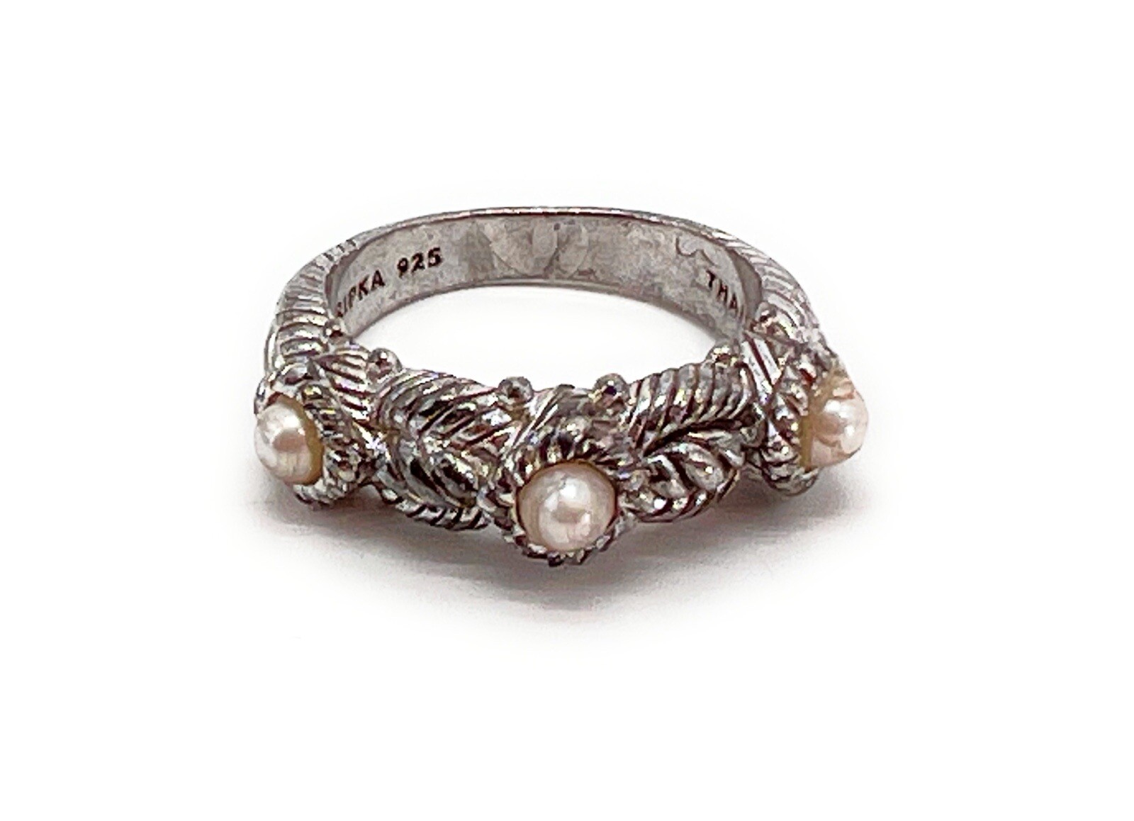 Judith Ripka Sterling Silver 925 Pearl Three Stone Ba… - Gem