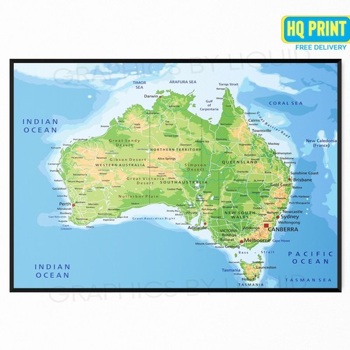 Map of Australia Education Map Poster Print | A5 A4 A3 A2 A1 | | eBay