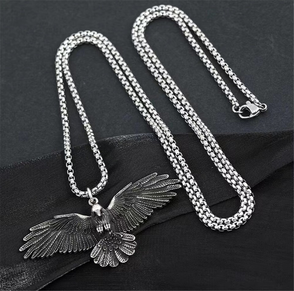 Men's Punk Winged Bald American Eagle Pendant Necklace Stainless Steel ...