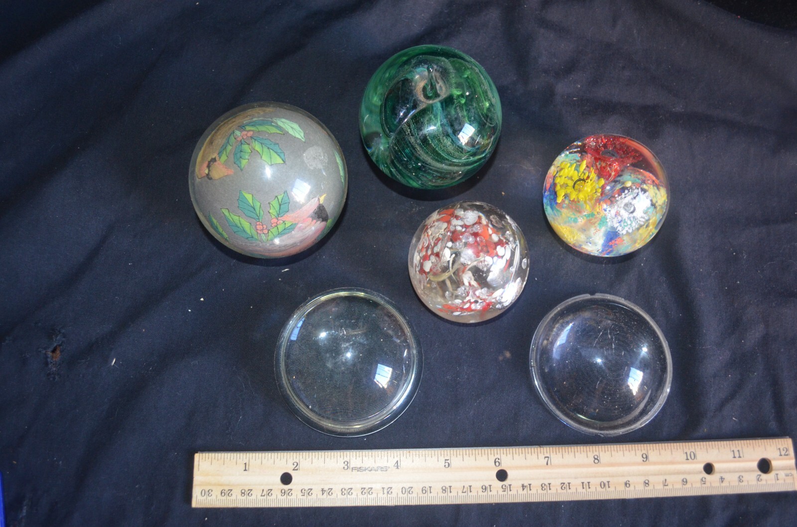 Lot of 6 Heavy Glass Paperweights Collection art Glass 2 Magnifiers | eBay