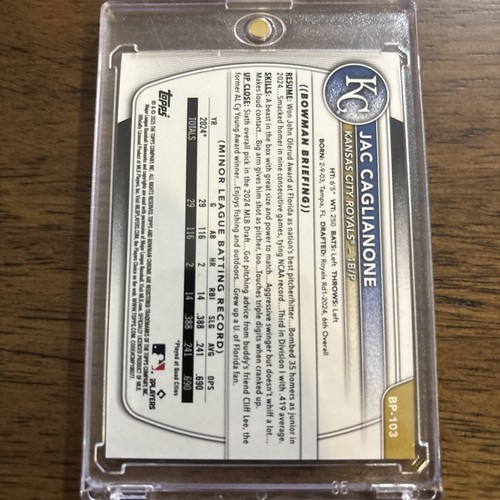 2025 Bowman Baseball Jac Caglianone Retro Logo Foil 1:526 Nice ! Royals ...