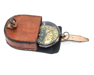 Brass Compass Nautical Pocket Backpacking Compass Leather Case Vintage ...