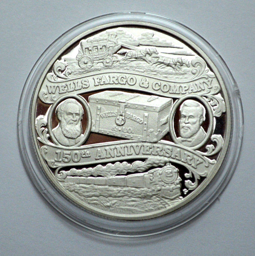Rare WELLS FARGO 150th ANN. 1852-2002 1 Troy oz.999 Silver PROOF Round ...