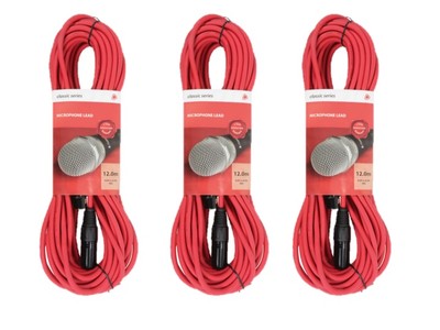 3 x Chord 12M Red Microphone Cable Lead XLR Mic Quality Band DJ Studio ...
