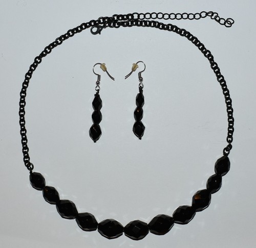 Antique 1930s Faceted Black Jet Beads Necklace and Earrings Artisan ...