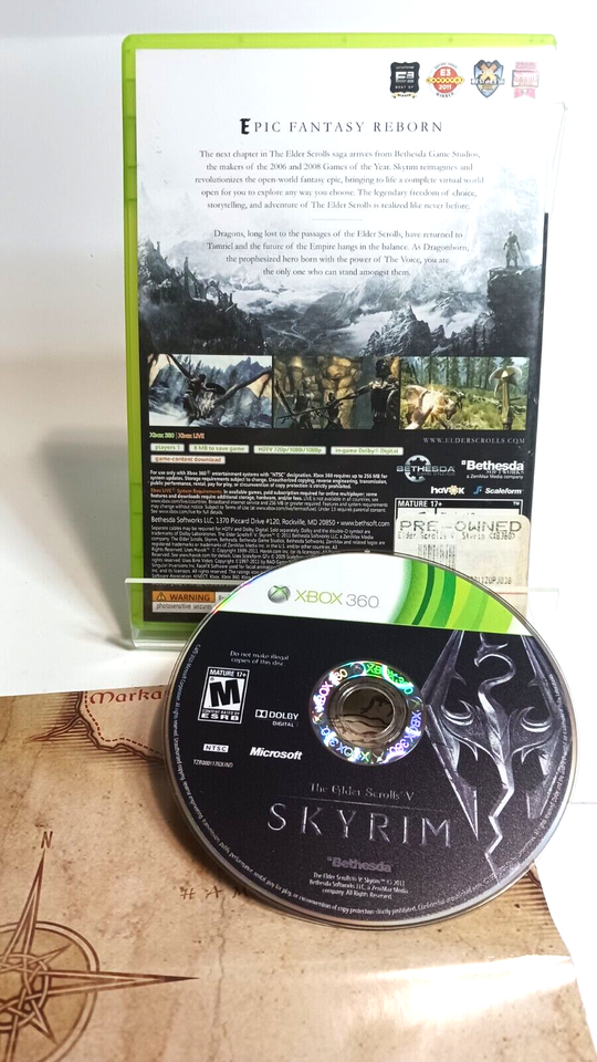 The Elder Scrolls V: Skyrim (Microsoft Xbox 360, 2011) Map + Manual ...