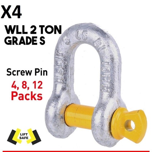 4x Lifting Dee Shackles WLL 2 Ton Rated Rigging D Screw Pin 4 Packs ...