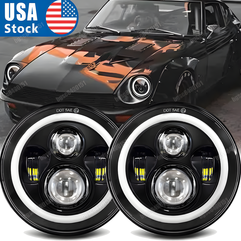 Black Pair For Datsun 280ZX/240Z/260Z/280Z 7inch Round LED Headlights ...