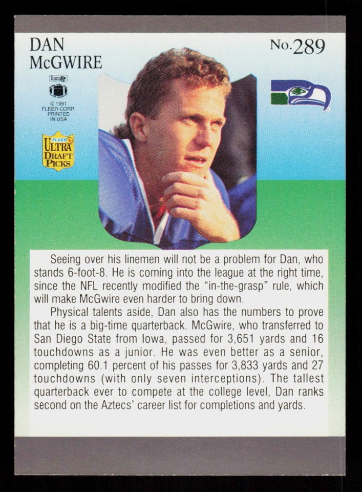1991 Ultra Dan McGwire #289 Football Rookie Seattle Seahawks DPK, RC | eBay