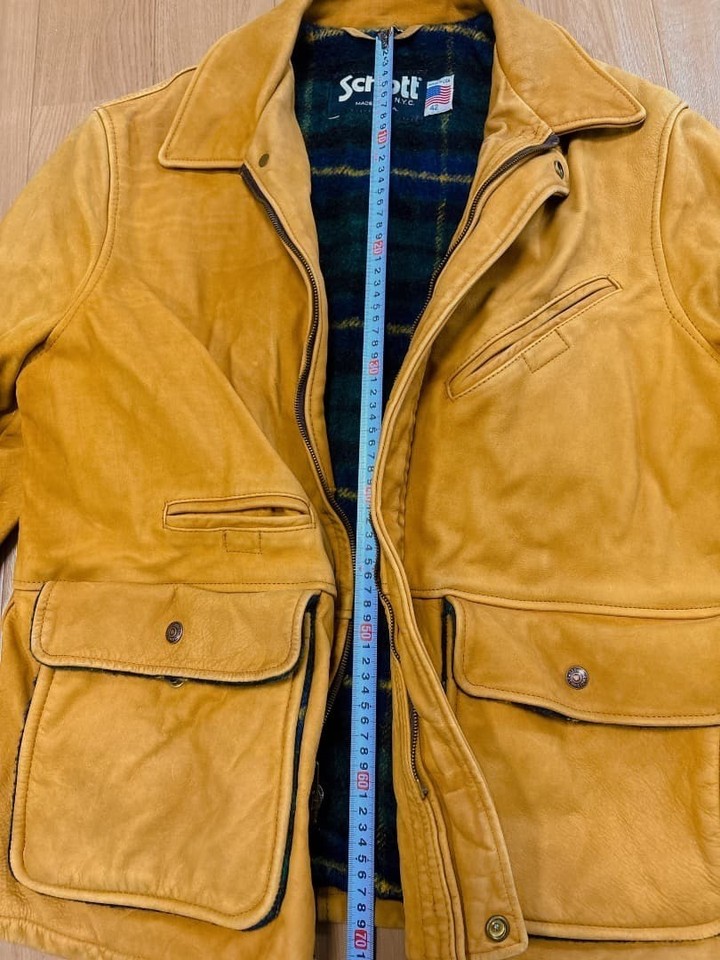 SCHOTT PERFECTO Yellow Nubuck Jacket 42 Size Leather Wool Blanket Men's ...
