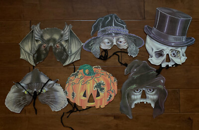 6 Vintage 1985 Dept. 56 Die Cut Halloween Masks: Witch, Pumpkin Bat ...