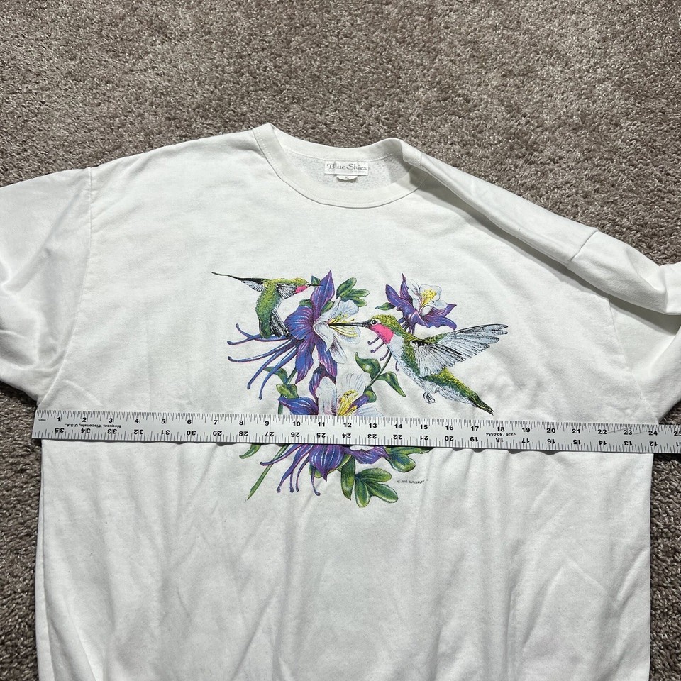 Vintage Humming Bird Sweatshirt White Flower Garden Sweater USA Womens ...