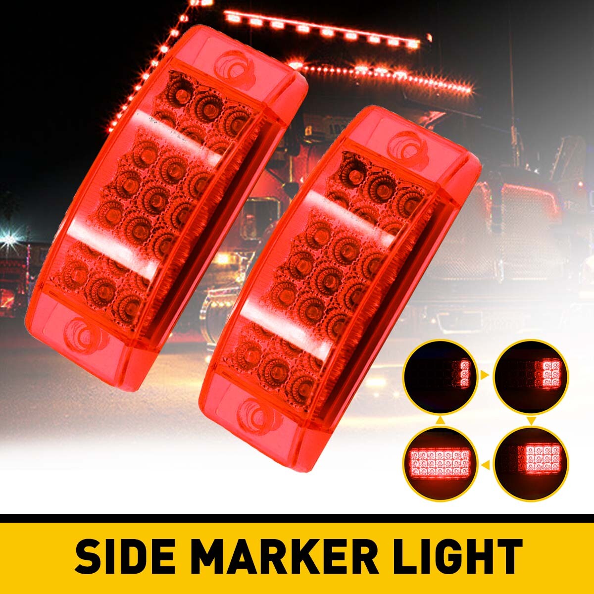 2Pcs 6in Red 21-LED Clearance Side Marker Lights Truck Trailer Turn ...