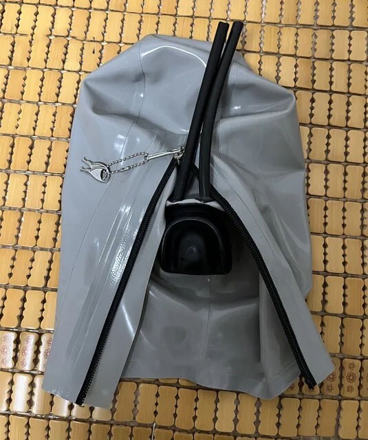 Latex gummi mask hood black 15cm long nose tube mouth teeth lock zip | eBay